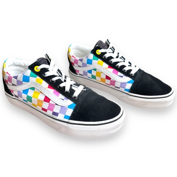 Vans | Shoes | Vans Old Skool Checkerboard Rainbow Lace Up Low Tops ...